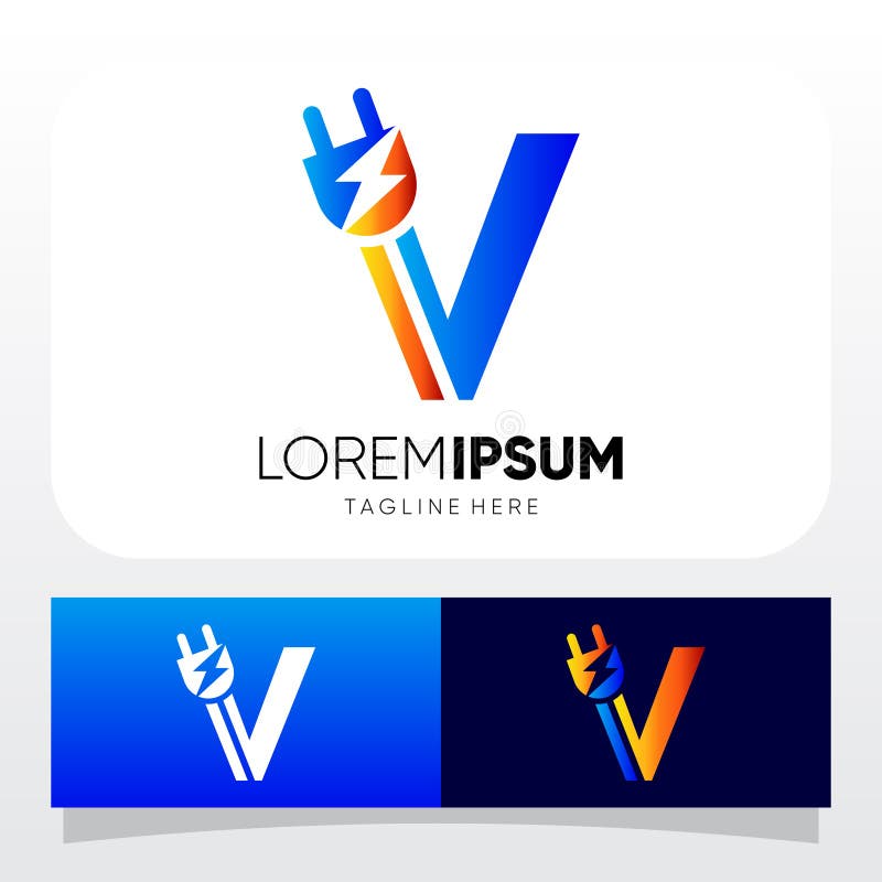Letter V Power Jack Lightning Electric Logo Design Vector Graphic Stock ...