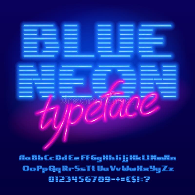 Blue Neon Alphabet Font. Neon Light Bold Letters, Numbers and ...