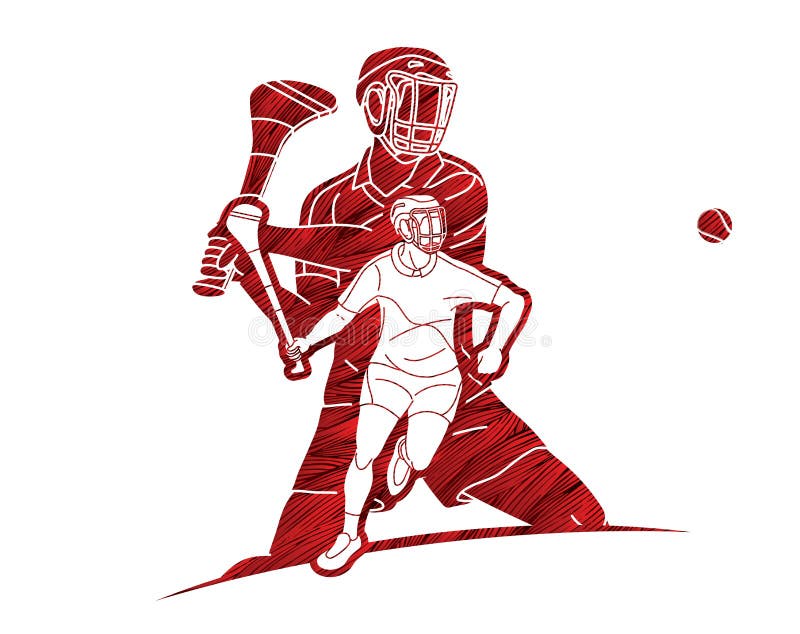 Group of Hurling Sport Players Action. Irish Hurley Sport Cartoon ...