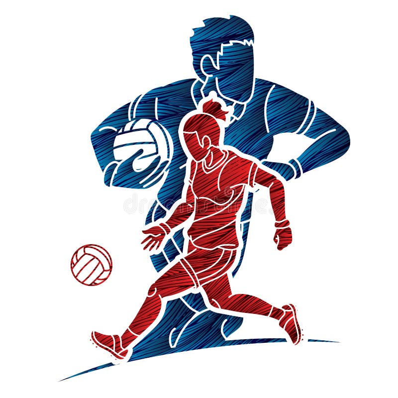 Gaelic Football Male and Female Players Sport Mix Action Cartoon ...