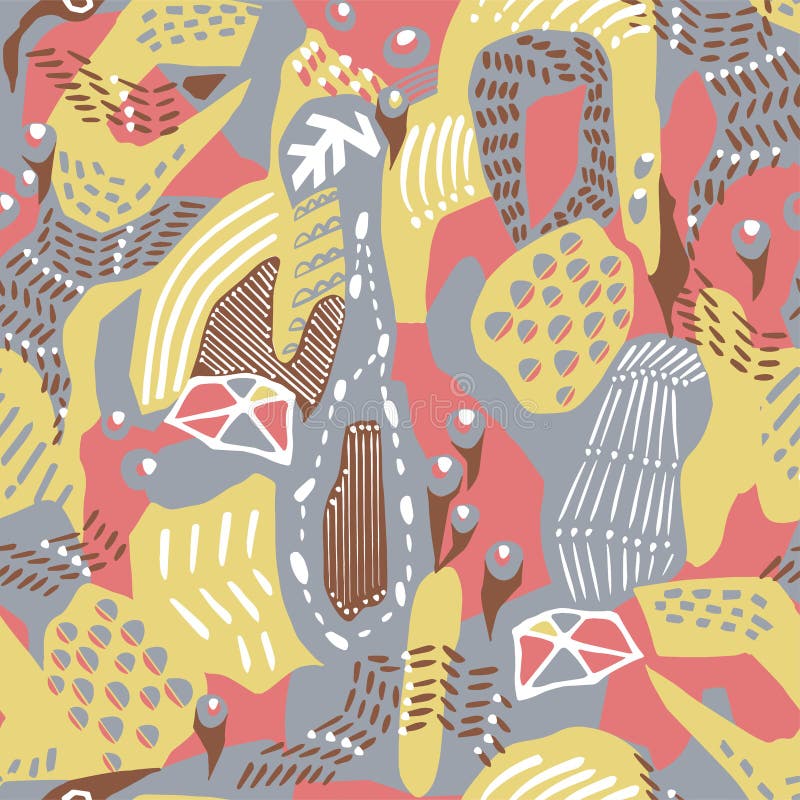 Vector Colorful Doodle Motif Seamless Repeat Pattern Modern Shape Art ...