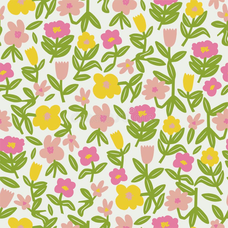 Vector Simple Shape Colorful Flower Illustration Motif Seamless Repeat ...