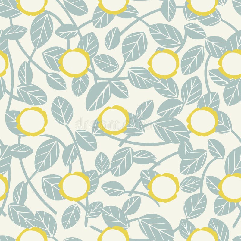 Vector Rounded Flower and Leaf Motif Seamless Repeat Pattern Stock ...