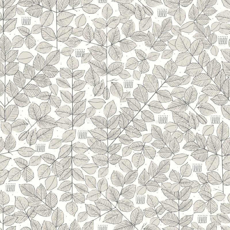 Vector Small Leaf Pen Hand Drawing Motif with Ivory Background Seamless ...