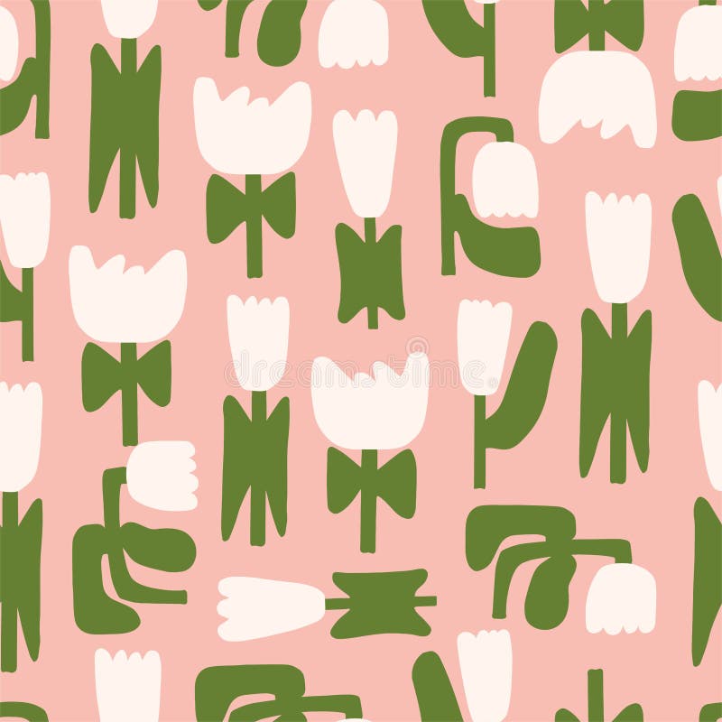 Vector Simple Shape Tulip Floral Motif Illustration Seamless Repeat ...