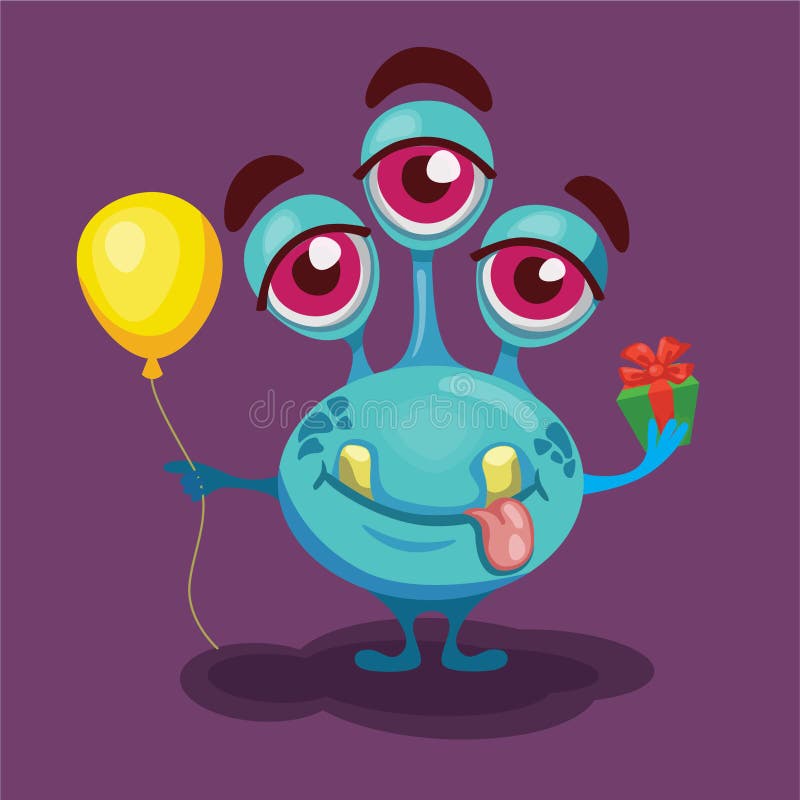 Happy Blue Three-eyed Cartoon Monster Wearing Vector Halloween Stock ...