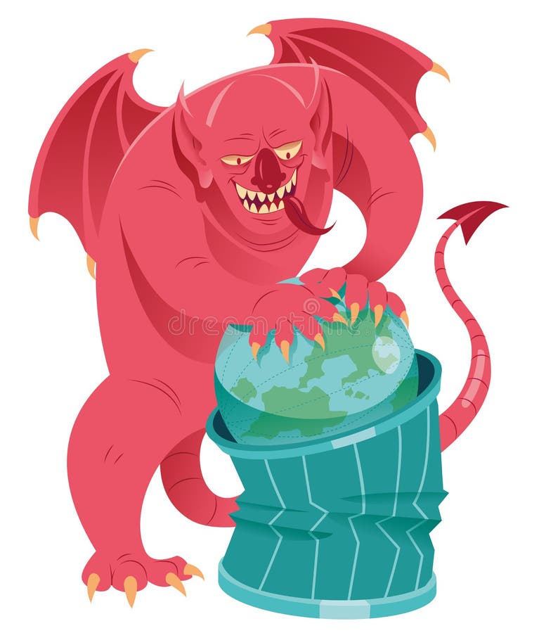 The Demon Throws the World in the Trash. Stock Illustration ...