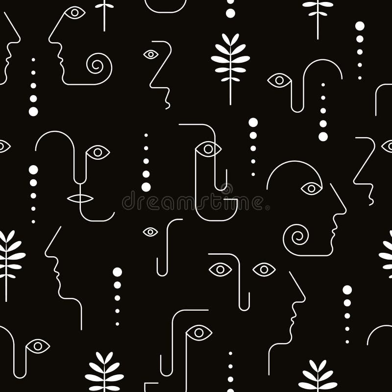 Seamless Pattern with Abstract Portraits. Portraits in Minimalistic ...
