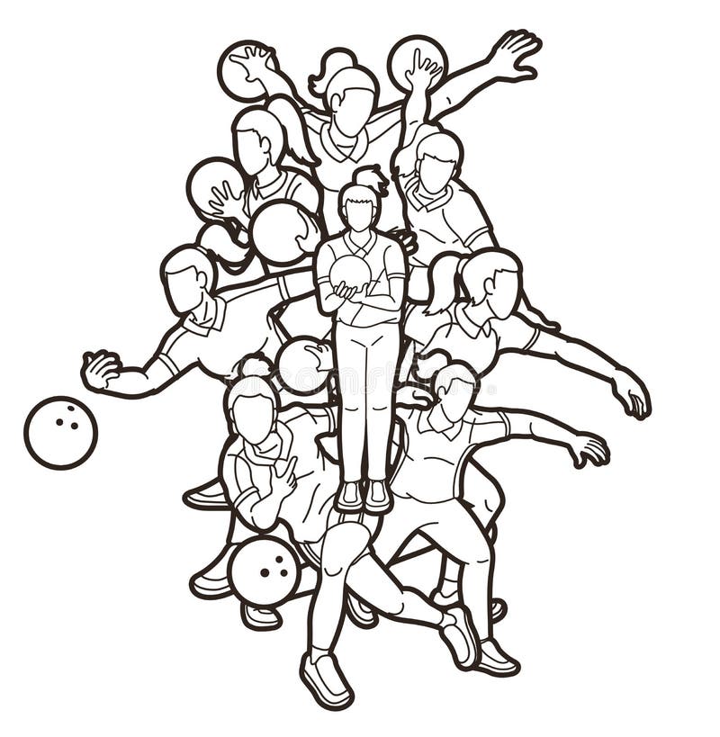 Bowling Sport Players Women Bowler Action Cartoon Graphic Vector Stock ...
