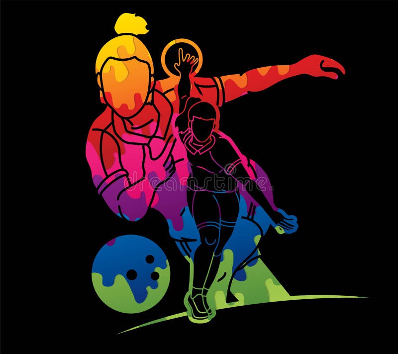 Bowling Sport Players Women Bowler Action Cartoon Graphic Vector Stock ...