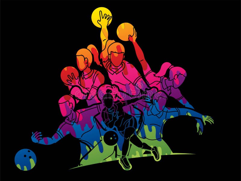 Bowling Sport Players Women Bowler Action Cartoon Graphic Vector Stock ...