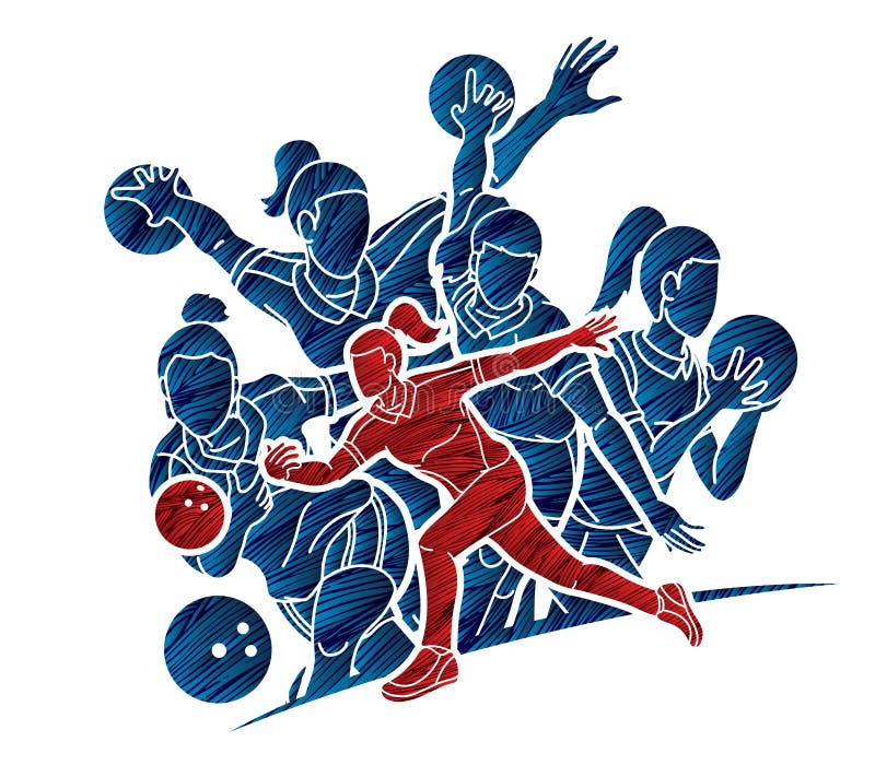 Bowling Sport Players Women Bowler Action Cartoon Graphic Vector Stock ...