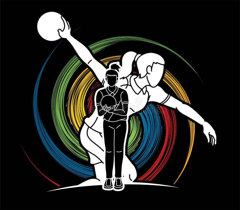 Bowling Sport Players Women Bowler Action Cartoon Graphic Vector Stock ...