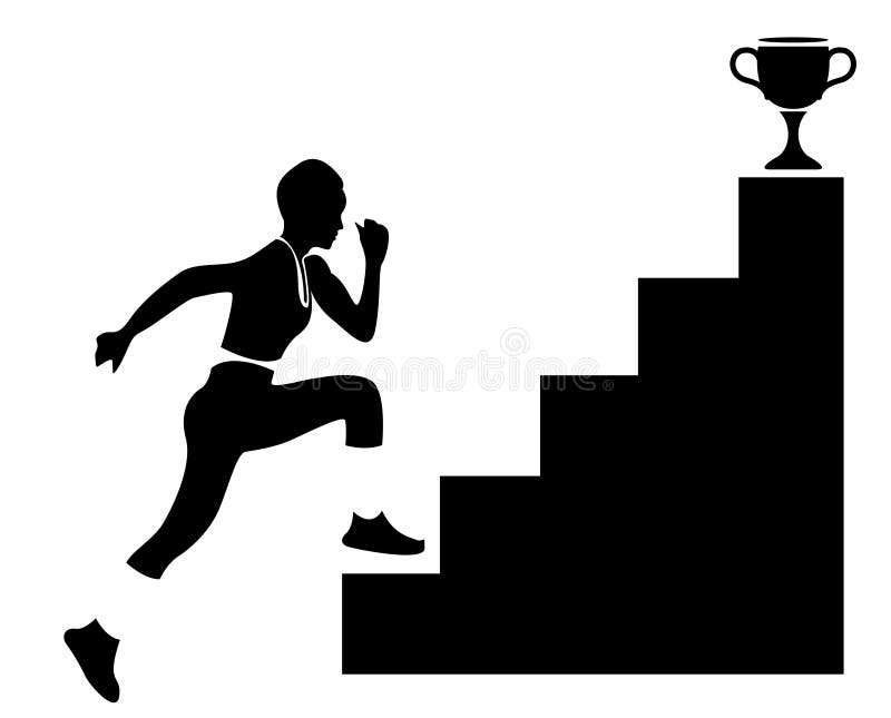 Champion Running Towards Trophy Using a Staircase Stock Vector ...
