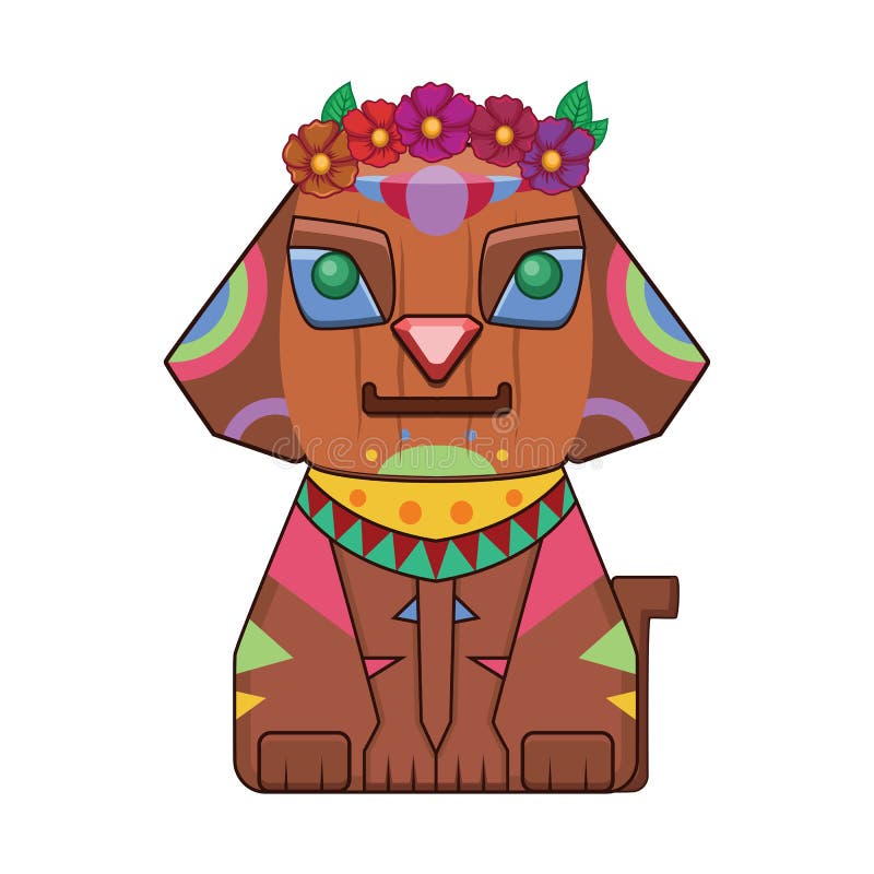 Wooden tiki dog totem stock vector. Illustration of tiki - 219284101