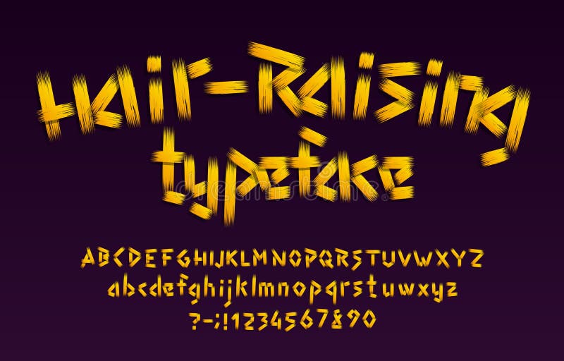 Hair-Raising Alphabet Font. Hand Drawn Letters, Numbers and Punctuation ...