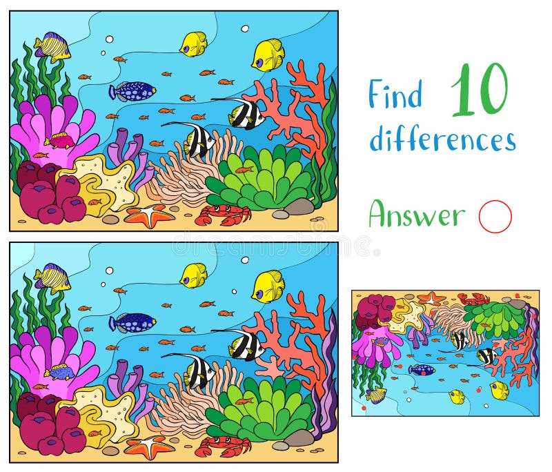 Find 10 Differences. Educational Game for Children. Underwater Life ...