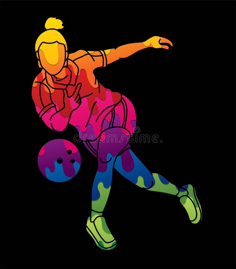 Bowler Bowling Sport Female Player Action Cartoon Graphic Vector Stock ...
