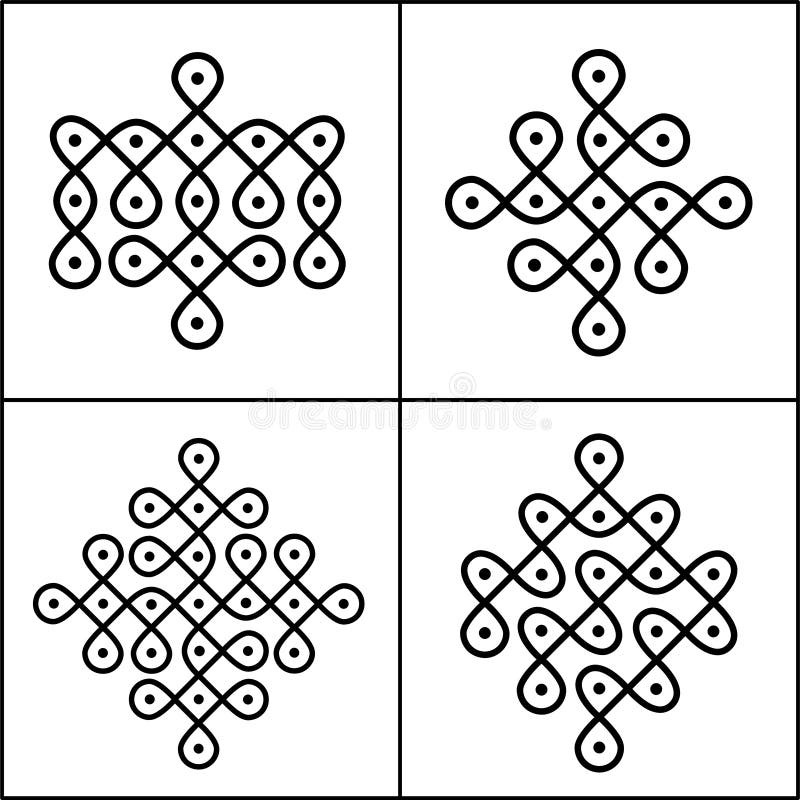 Set of Indian Traditional Rangoli or Kolam Design Isolated Stock Vector ...