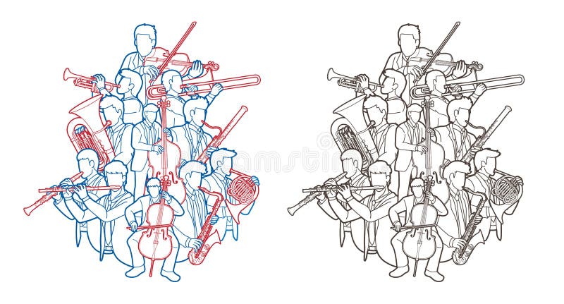 Group of Musician Orchestra Instrument Cartoon Graphic Vector Stock ...