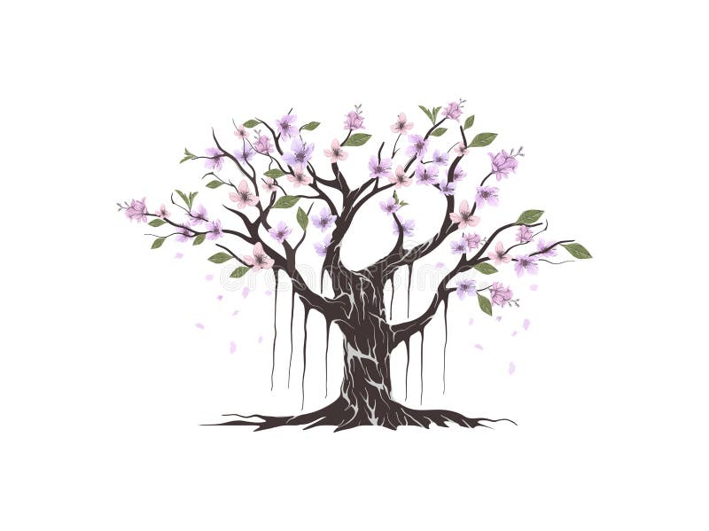 Cherry Flower Tree Logo Illustration Stock Vector - Illustration of ...