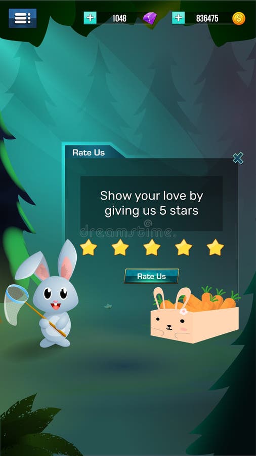 Happy Bunny Rate Us Screen. Stock Vector - Illustration of happy, coins ...