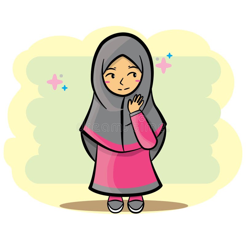 Muslimah Cute Cartoon Kids Characters Stock Vector - Illustration of ...