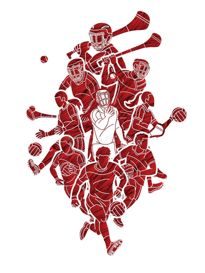 Gaelic Football and Hurling Sport Players Action Cartoon Graphic Vector ...