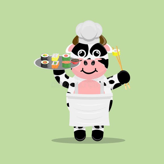 Cute Cow Making Various Kinds of Sushi Stock Vector - Illustration of ...