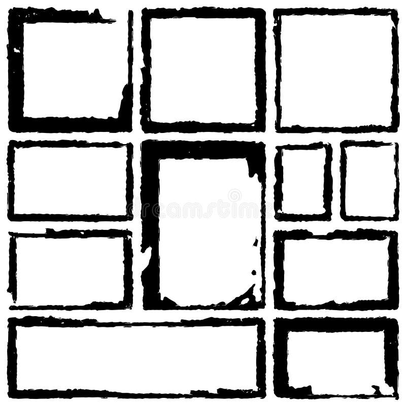 Vector Set of Grunge Square Frames. Empty Border Background. Hand Draws ...