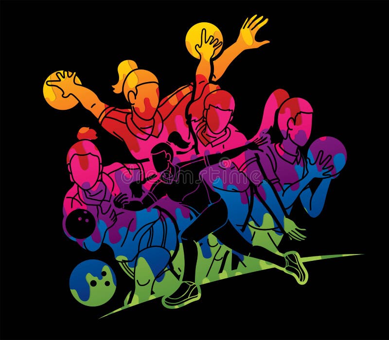 Group of Bowler Bowling Female Players Action Cartoon Graphic Vector ...