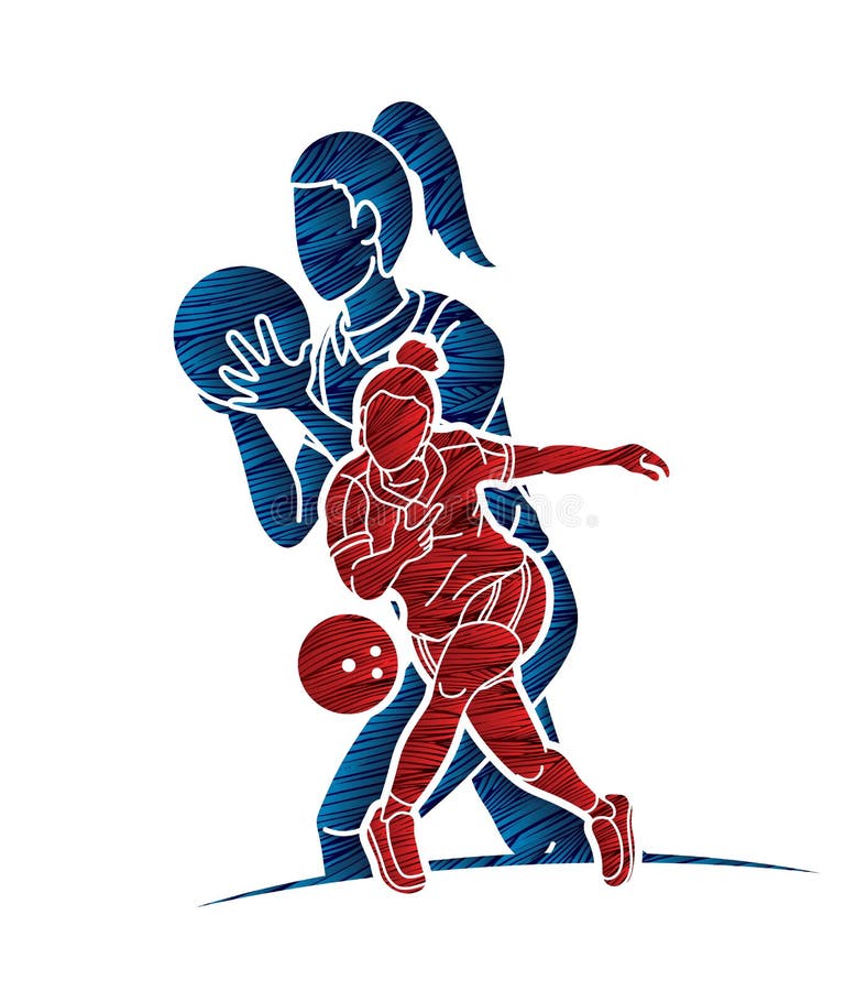 Group of Bowler Bowling Female Players Action Cartoon Graphic Vector ...