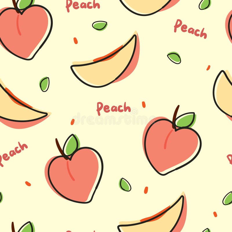 Cute Seamless Pattern with Cartoon Peach Fruit for Fabric Print ...