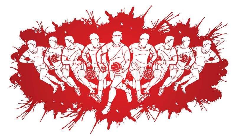 Group of Gaelic Football Men Players Action Cartoon Graphic Vector ...