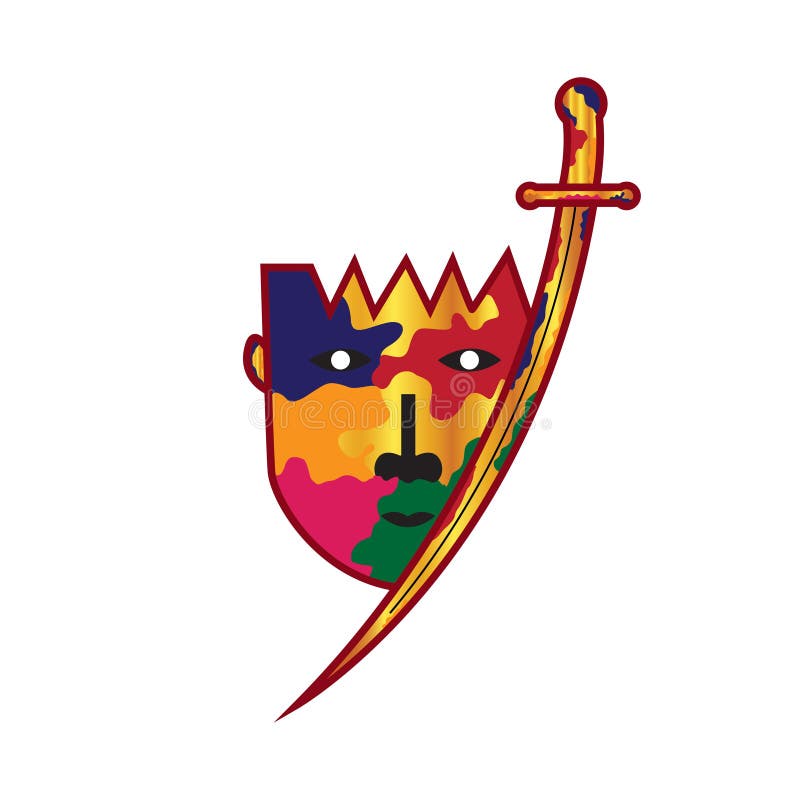 Artistic Human Face and Colorful Sword Graphic Vector Design Stock ...