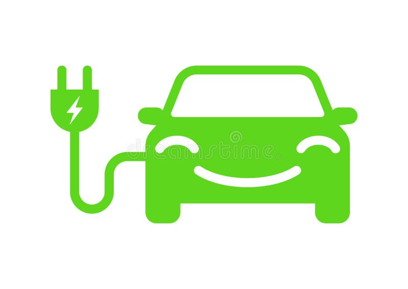 Smile Electric Car with Plug Icon Symbol Design, EV Car Hybrid Vehicles ...