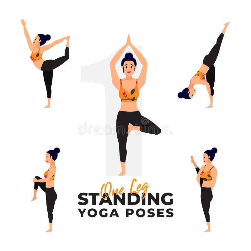 One Leg Standing Yoga Poses, Young Girl Practicing Yoga Asana Stock ...