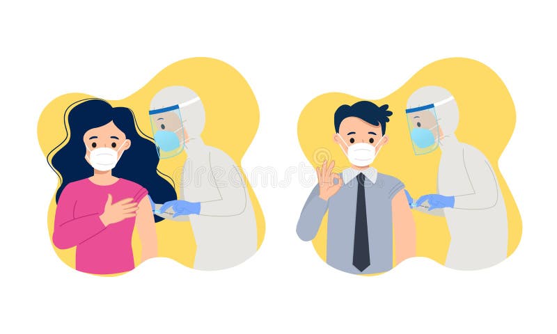 Man and Woman Getting Shot by Medical Staff. Covid-19 Vaccine Clip Art ...