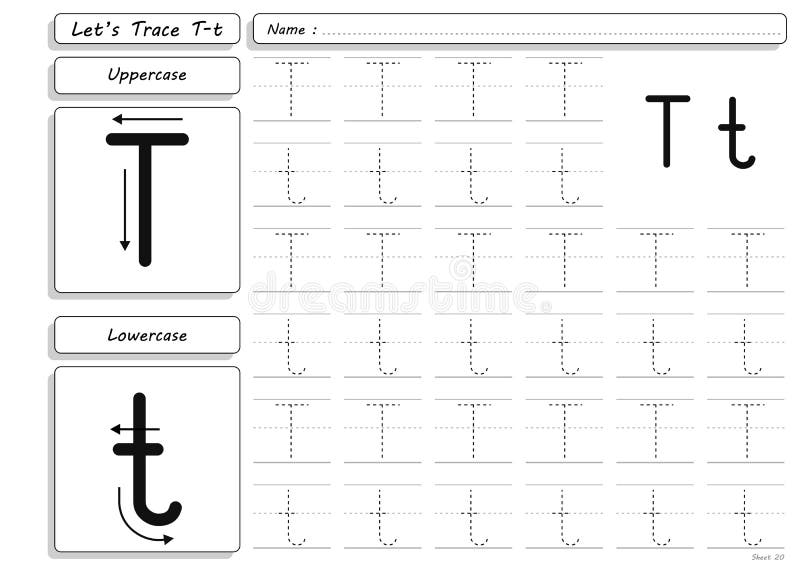 Writing and Tracing Letters T-t Worksheet Stock Vector - Illustration ...