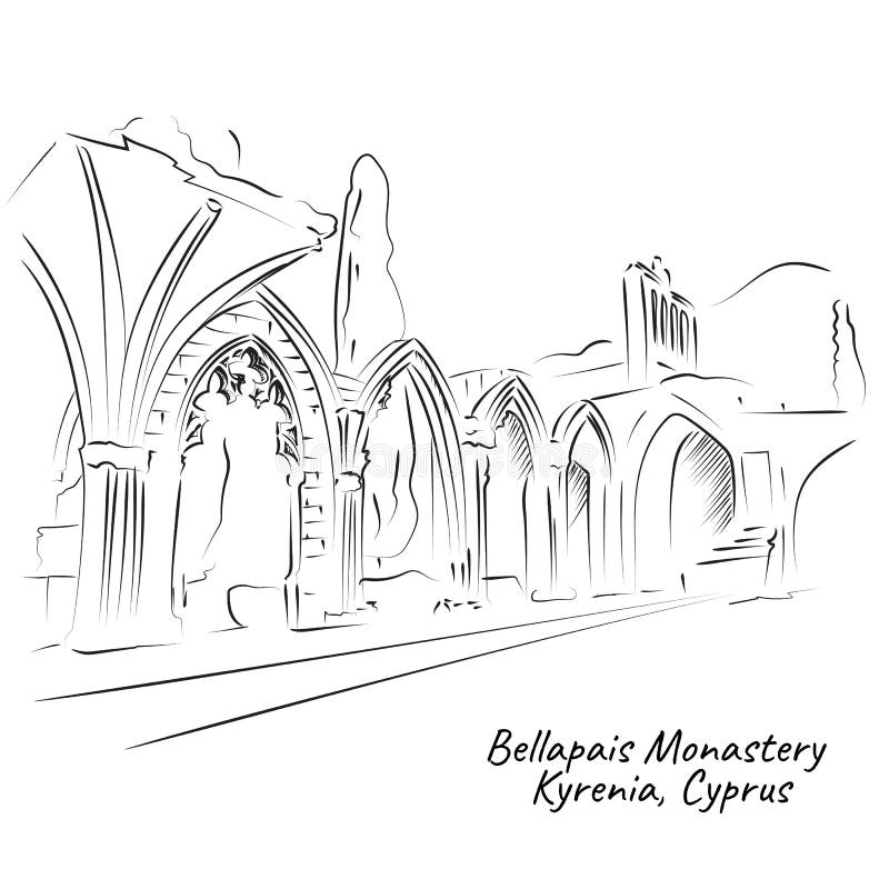 Line Drawing of Bellapais Abbey. Kyrenia, Cyprus Stock Vector ...