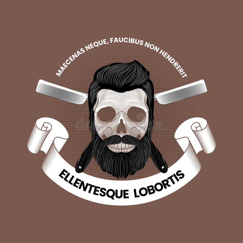 Skull with Beard and Crossed Straight Razors. Barbershop Emblem ...
