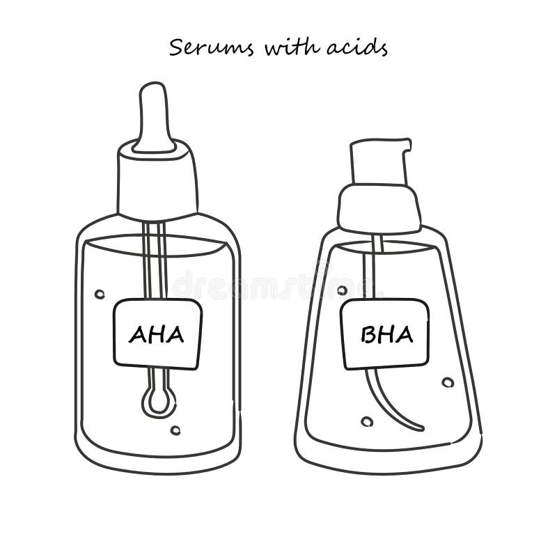 Set of Hand Drawn Serums with AHA- and BHA-acids Outline Stock Vector ...