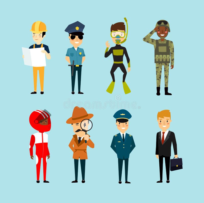 Print. Set of Vector Illustrations Male Professions . Stock Vector ...