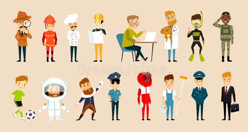 Print. Set of Vector Illustrations "male Professions". Stickers. Stock ...