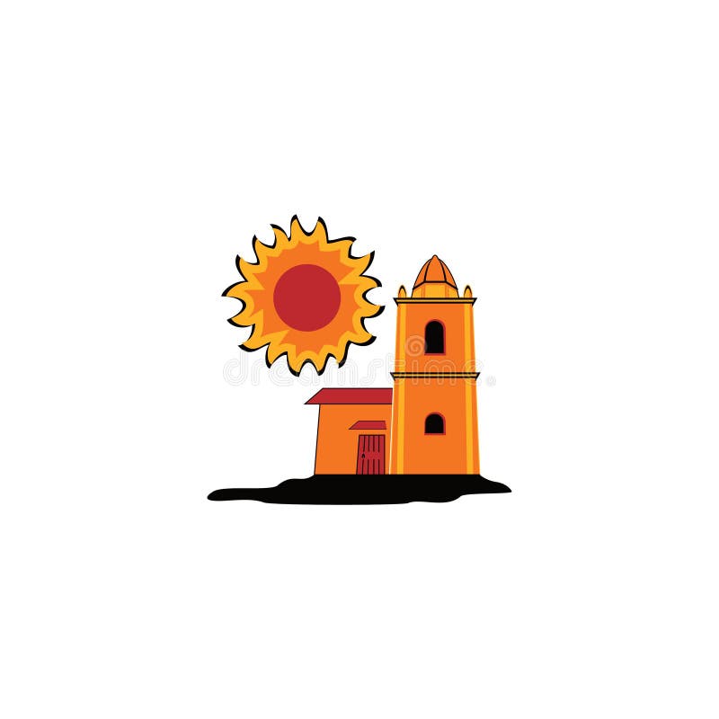 Tower with Sun Design Concept Cartoon Illustration Stock Vector ...