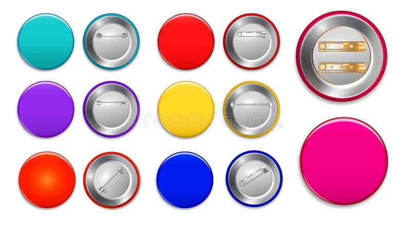Set Of Realistic Pin Button Isolated Or Pin Brooch Button Template ...
