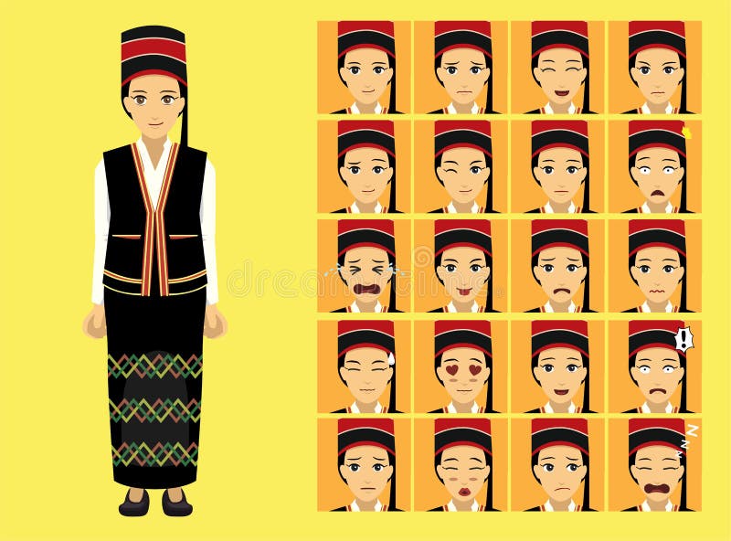 Manga Style Myanmar Lahu Shan Woman Clothes Cartoon Character Emotion ...