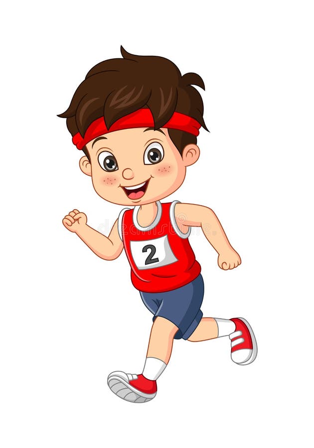 Happy Cute Little Runner Boy Cartoon Stock Vector - Illustration of ...