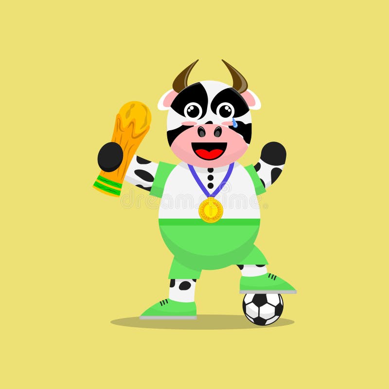 Cute Cow Won the Soccer World Cup Stock Vector - Illustration of ...