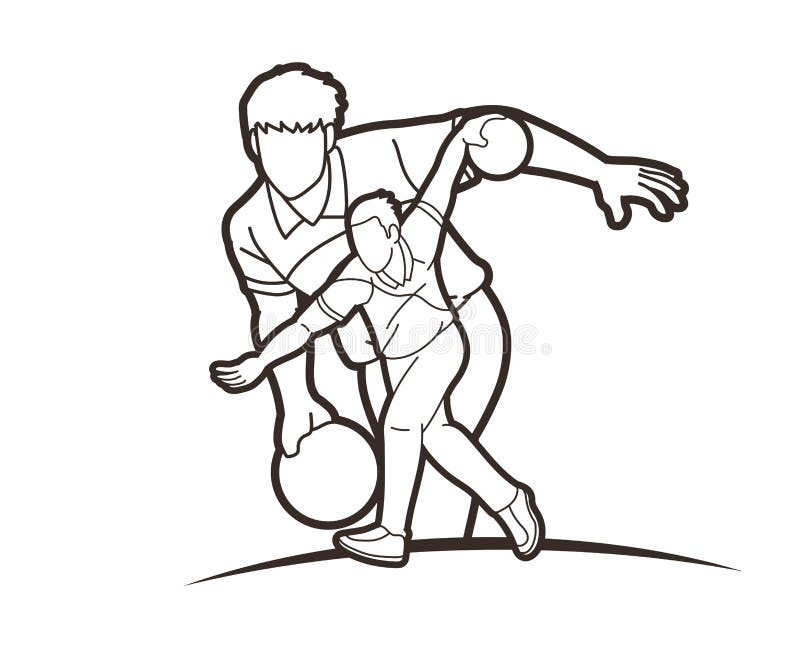 Men Playing Bowling Sport Players Bowler Action Cartoon Graphic Vector ...